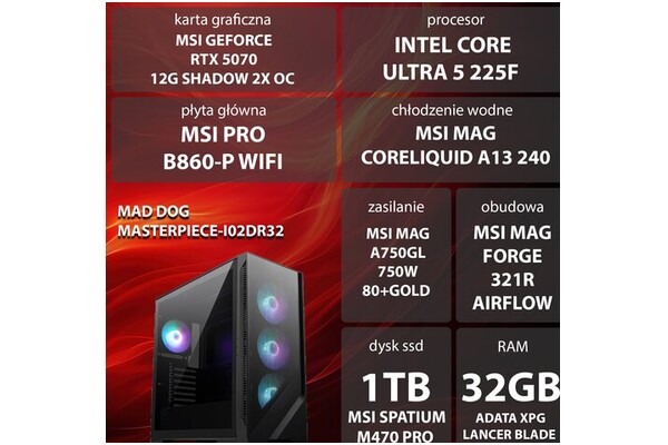 Mad Dog MASTERPIECE-I02DR32 32GB DDR5 NVIDIA GeForce RTX 5070 12GB 1TB ...